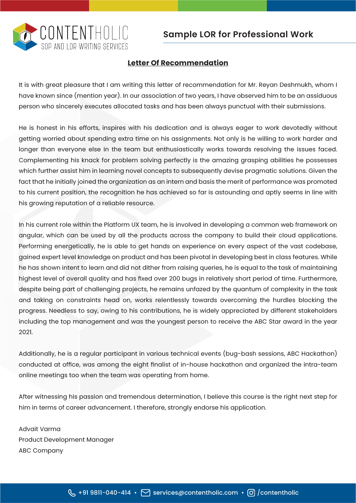 Professional LOR Samples, formats, and Examples in 2025-26