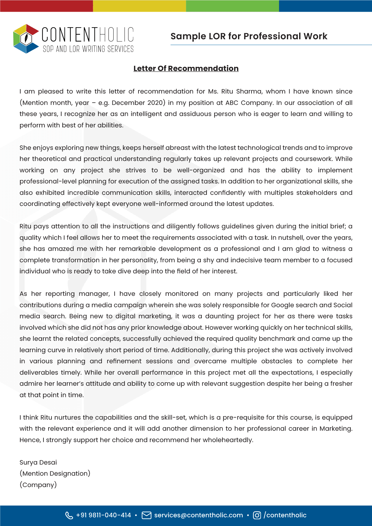 Professional LOR Samples, formats, and Examples in 2025-26